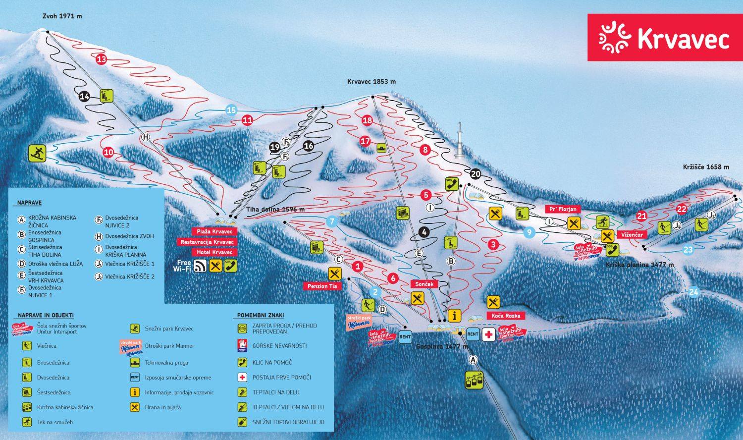 Skimap Krvavec cartina piste da sci| Dove Sciare